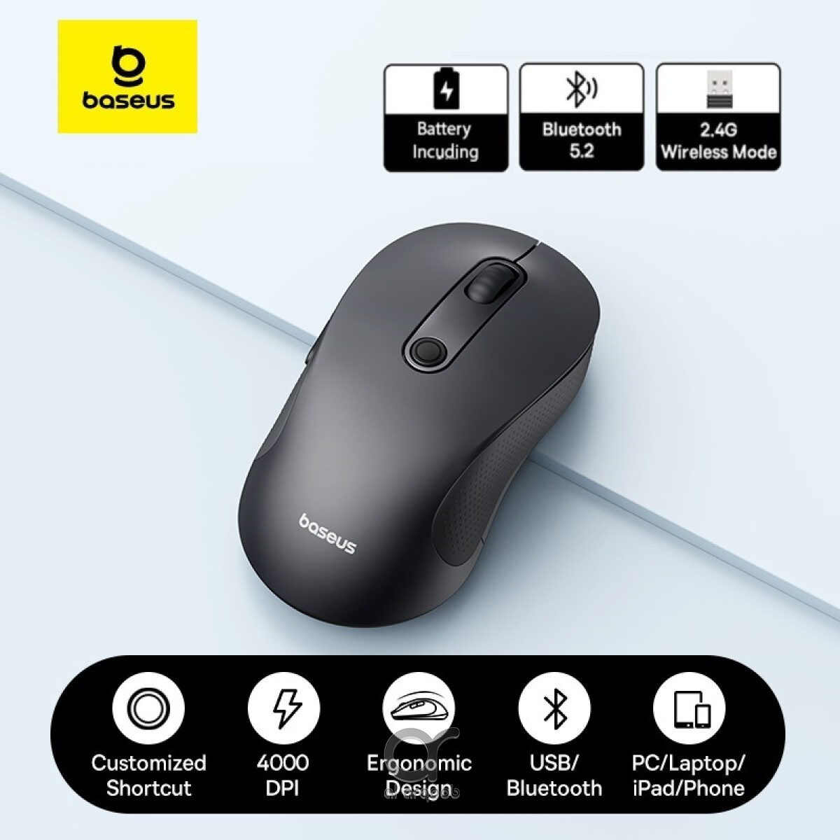 Baseus F02 Ergonomic Dual-Mode Wireless Mouse | Bluetooth 5.2 and 2 ...